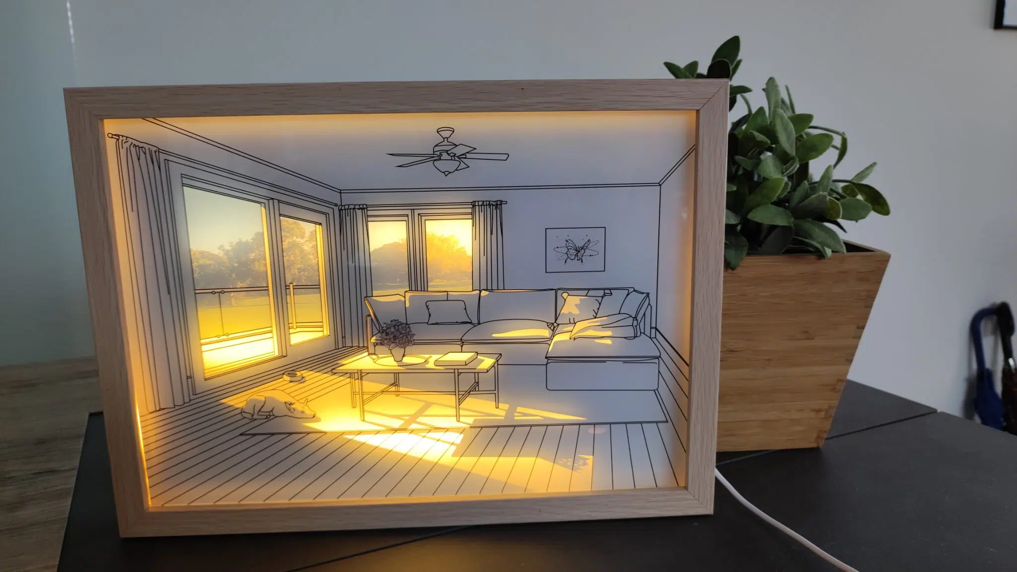 Minimalistischer Bilderahmen mit Nachtlichtfunktion als Blickfang