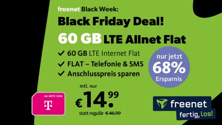 Tarif-Hammer der Black Week: 60 GB LTE bei der Telekom im Tarif!