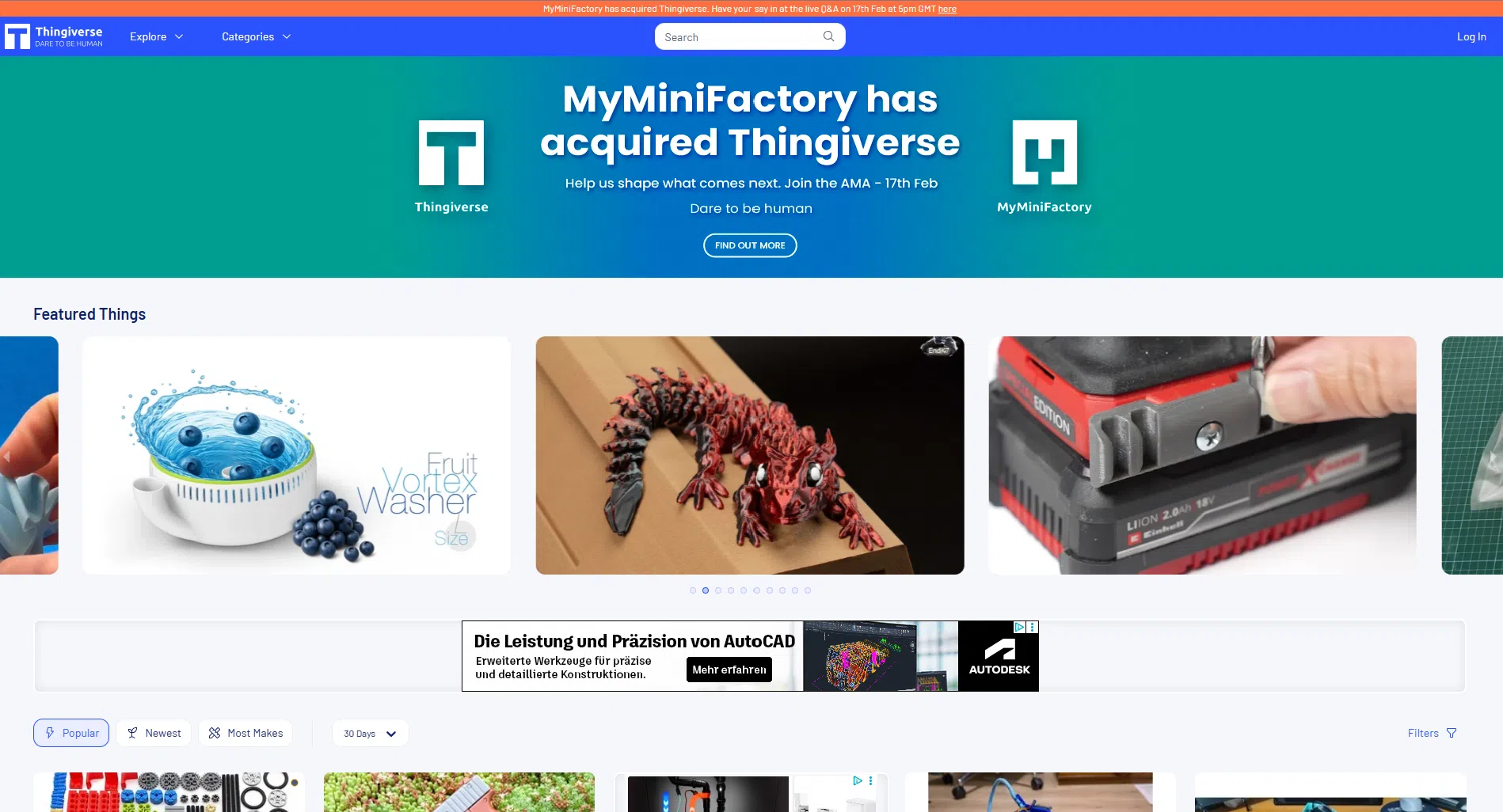 Thingiverse verkauft an MyMiniFactory: Bleibt es kostenlos?